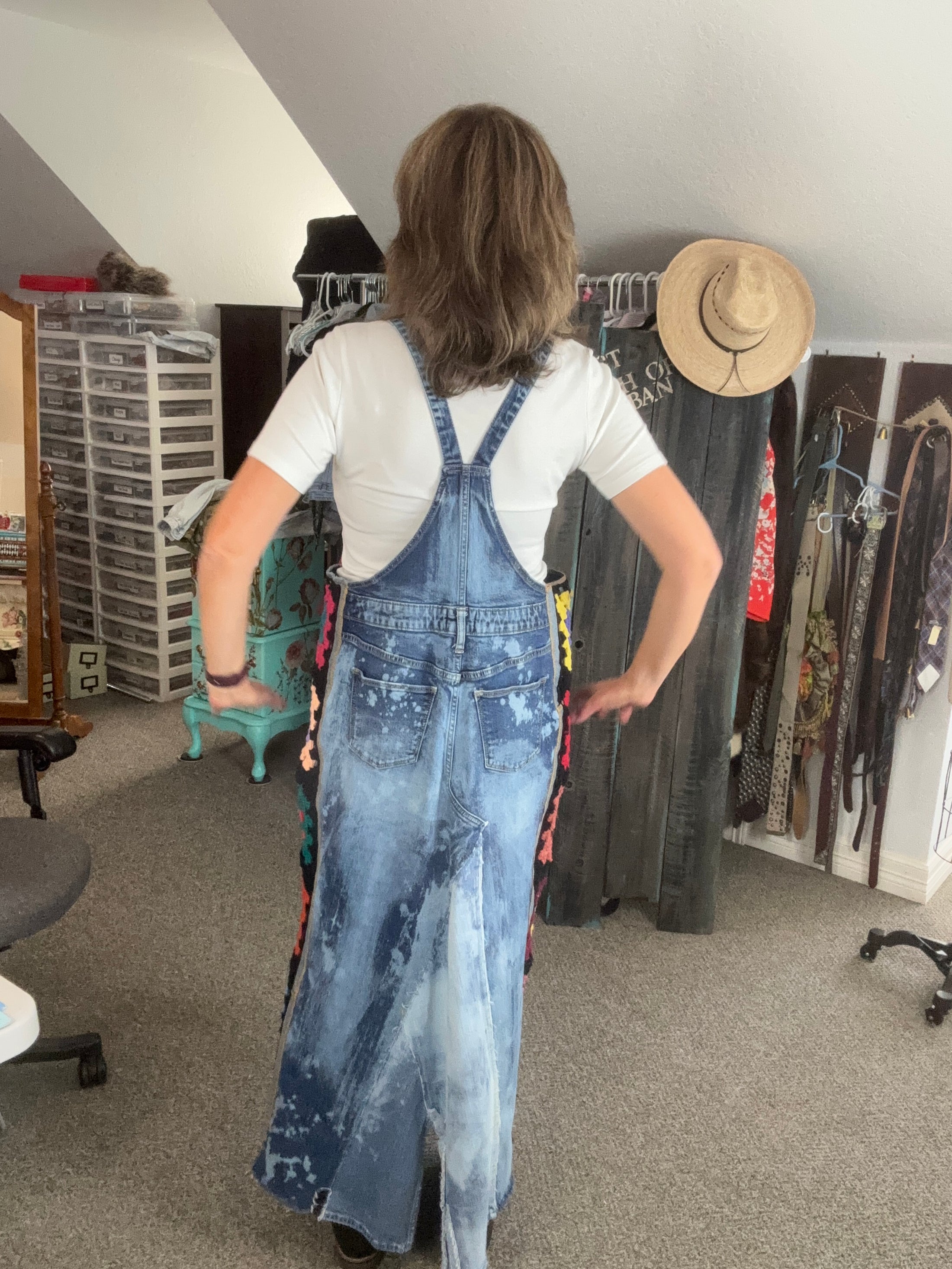 Up-Cycled Denim Over-Alls with Vintage Granny Square Art Size Large/X ...